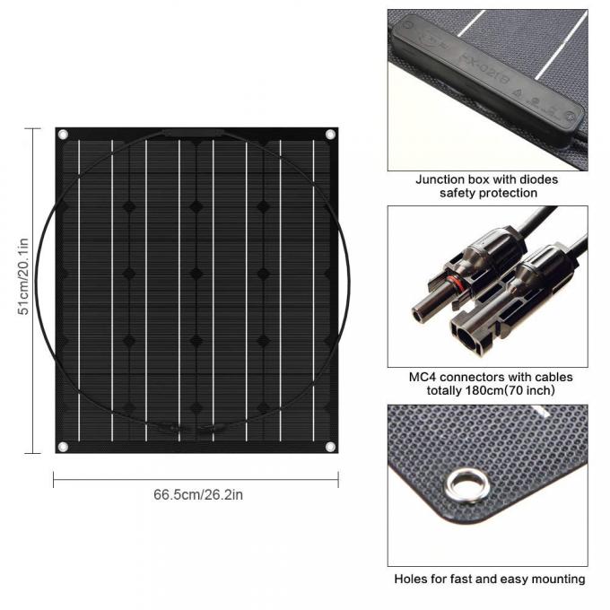 Black Fiber ETFE Surface 50w Flexible Solar Panel For Yacht Rv Camping ...